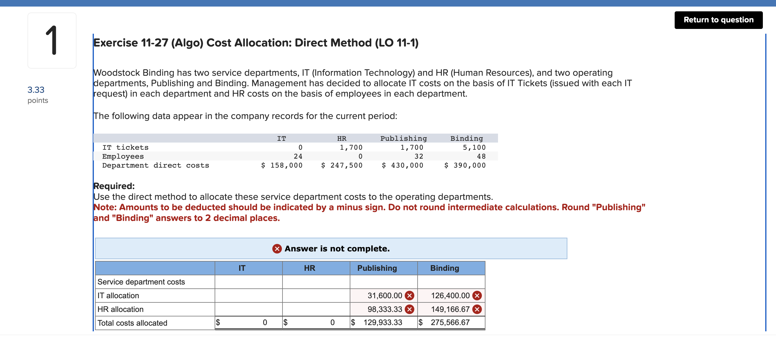 Solved Exercise 11-27 (Algo) Cost Allocation: Direct Method | Chegg.com