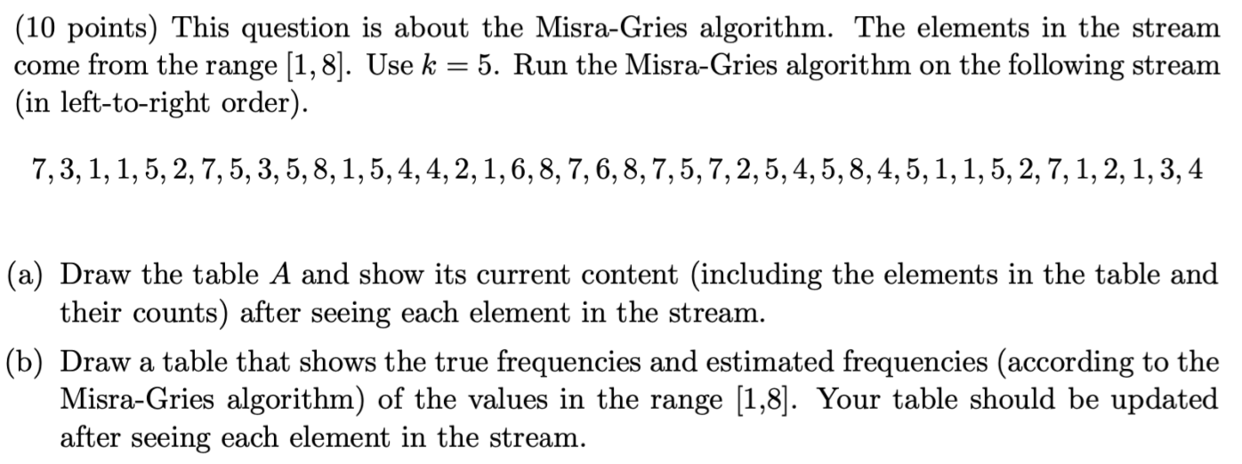 Solved (10 points) This question is about the Misra-Gries | Chegg.com