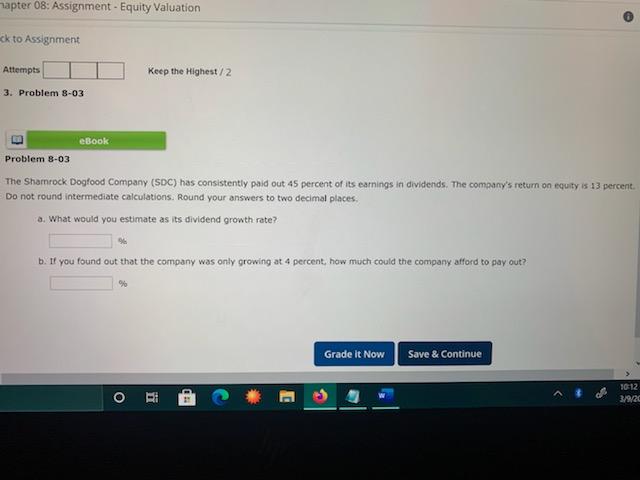 Solved apter 08: Assignment - Equity Valuation ck to | Chegg.com Solved apter 08: Assignment - Equity Valuation ck to | Chegg.com
