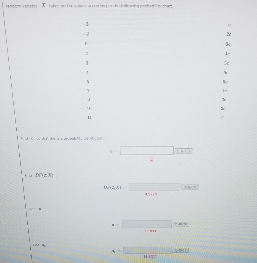 Solved random variable X takes on the values according to | Chegg.com
