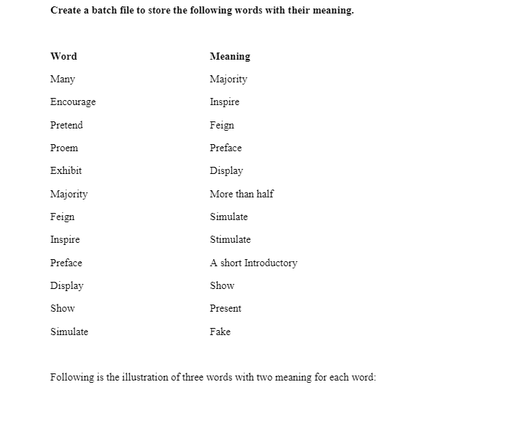 Solved Create a batch file to store the following words | Chegg.com Solved Create a batch file to store the following words | Chegg.com