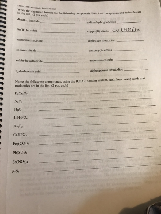 Solved CE 11 Write in the list. (2 pts. cach) disulfur | Chegg.com