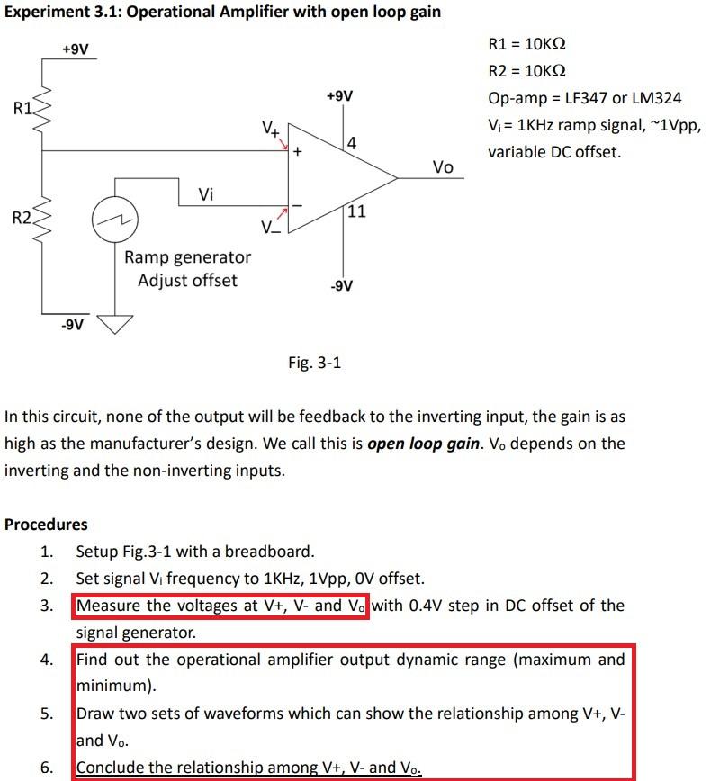 Solved Experiment 3.1: Operational Amplifier with open loop | Chegg.com