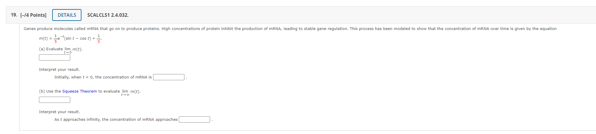 Solved m(t)=51e−t(sint−cost)+51 (a) Evaluate limt→0m(t). | Chegg.com