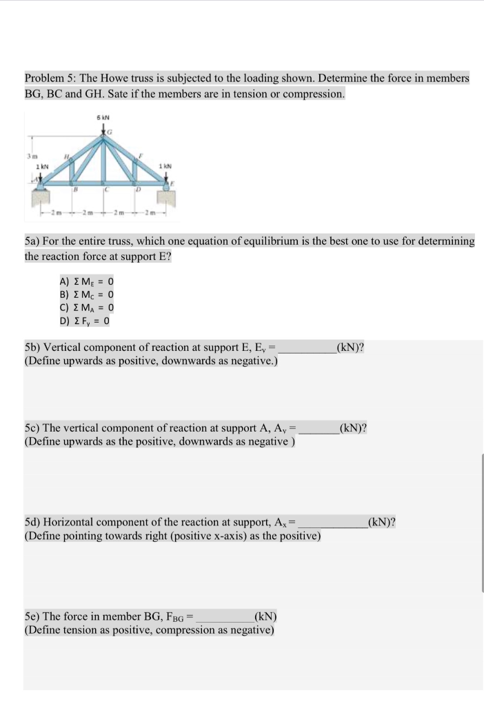 Solved Problem 5: The Howe truss is subjected to the loading | Chegg.com