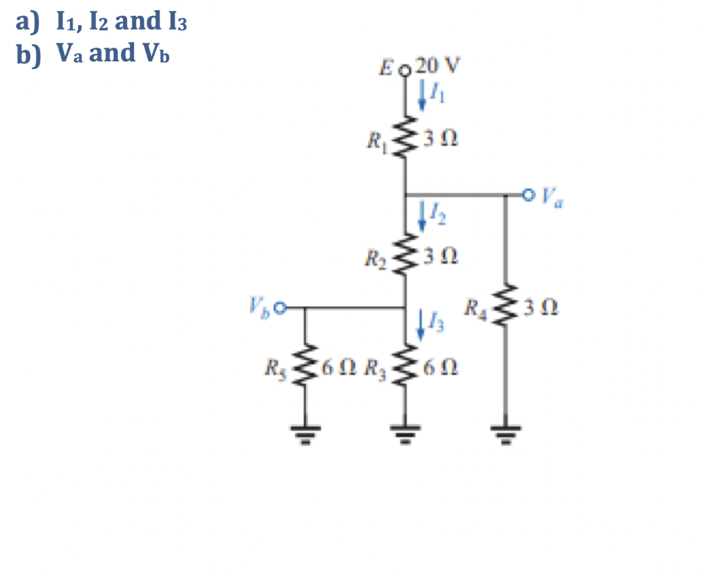 Solved a) I1, I2 and 13 b) Va and Vb E20 V 111 R3322 122 | Chegg.com