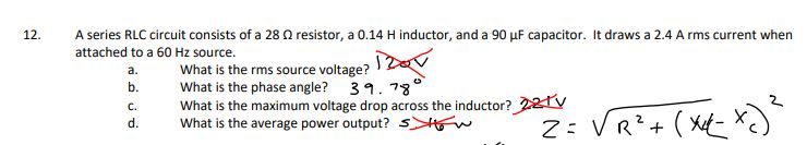 Solved A series RLC circuit consists of a 28 Ω resistor, a | Chegg.com