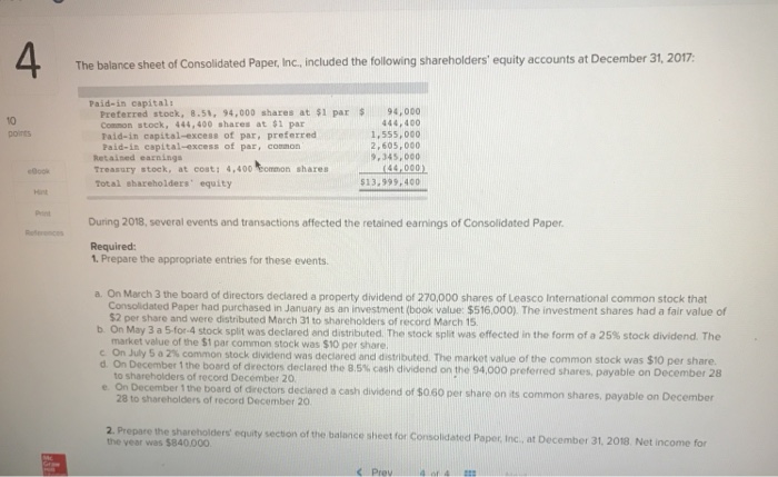 Solved 4 The balance sheet of Consolidated Paper, Inc, | Chegg.com