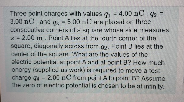 Solved Three point charges with values q1 = 4.00 nC , 42 = | Chegg.com