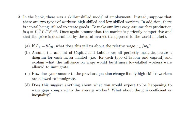 3. In the book, there was a skill-unskilled model of | Chegg.com