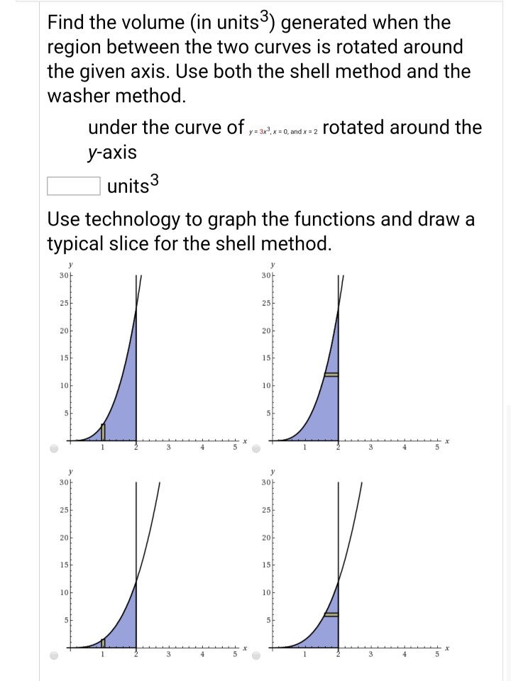 Solved Find the volume (in units3) generated when the region | Chegg.com
