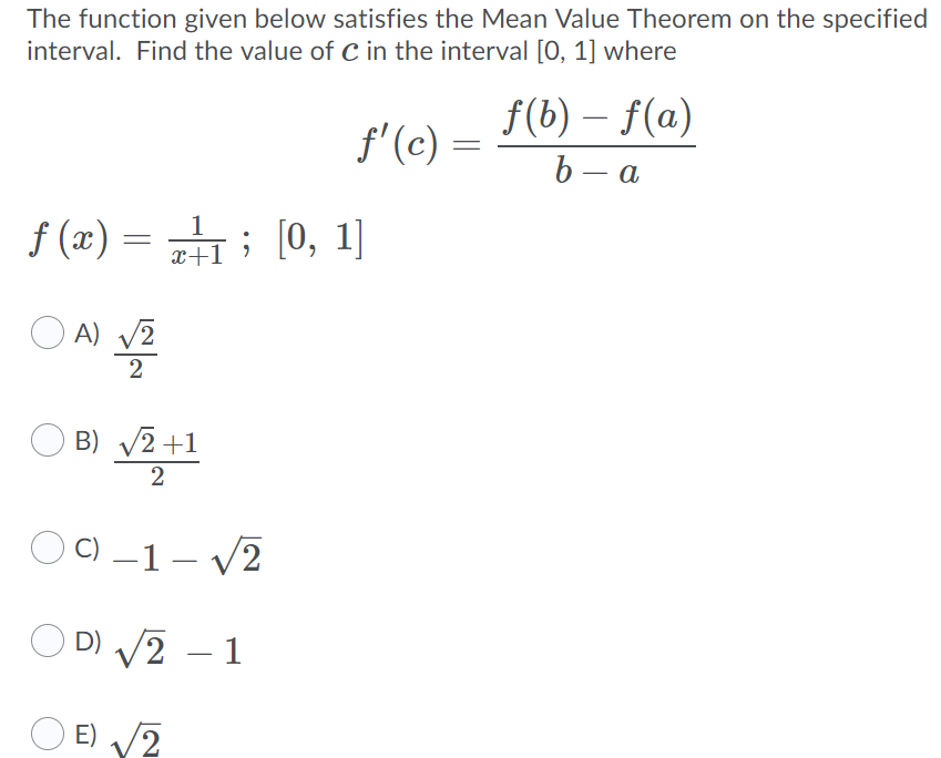 Solved The function given below satisfies the Mean Value | Chegg.com