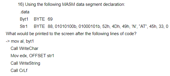 Solved 16 Using The Following Masm Data Segment 1793