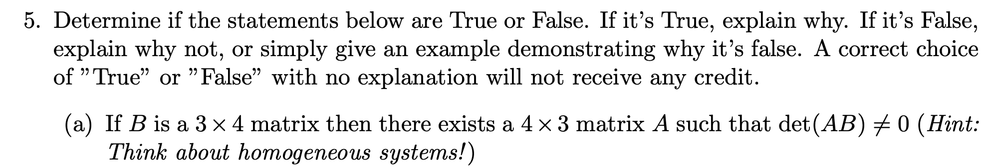 Solved 5. Determine if the statements below are True or | Chegg.com