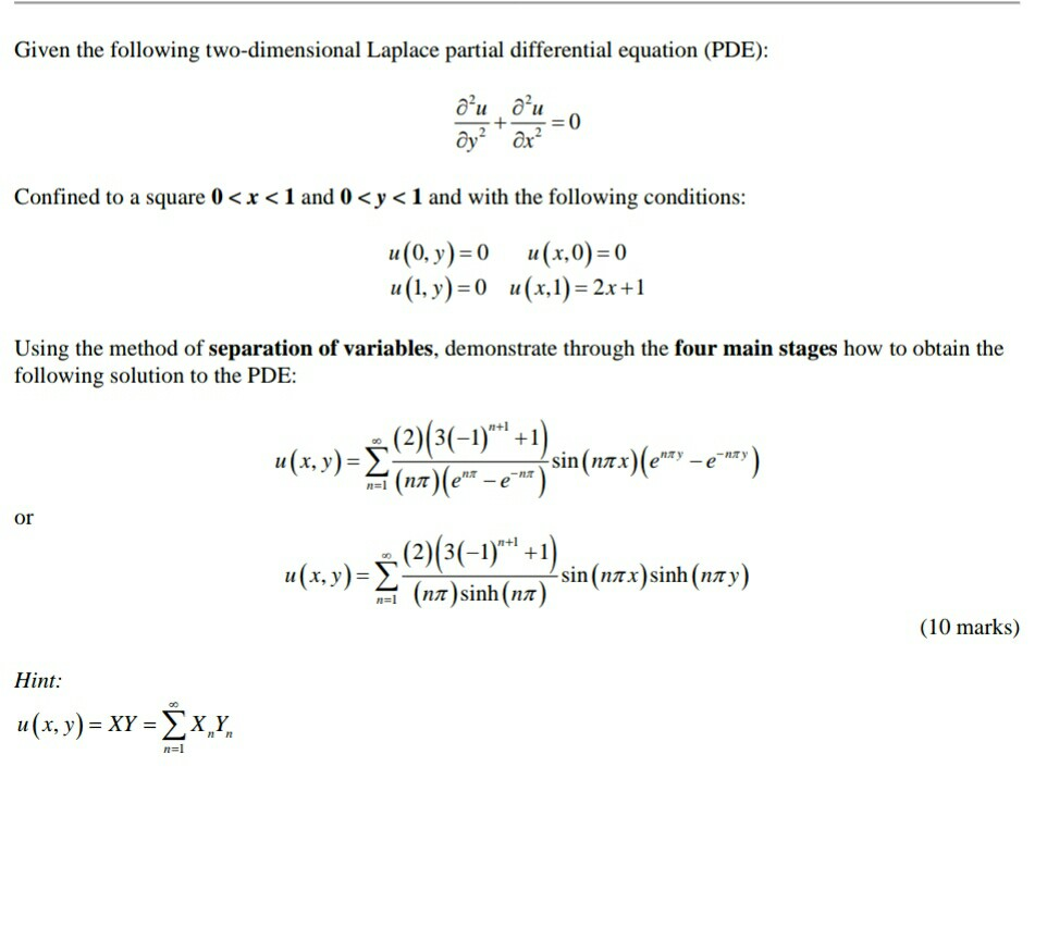 Solved Given the following two-dimensional Laplace partial | Chegg.com