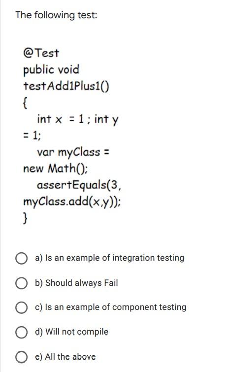 Solved The following test: @Test public void testAddiPlus10) | Chegg.com