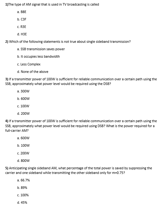 Solved 1 The Type Of Am Signal That Is Used In