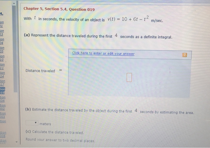 Solved Chapter 5, Section 5.4, Question 019 with t in | Chegg.com