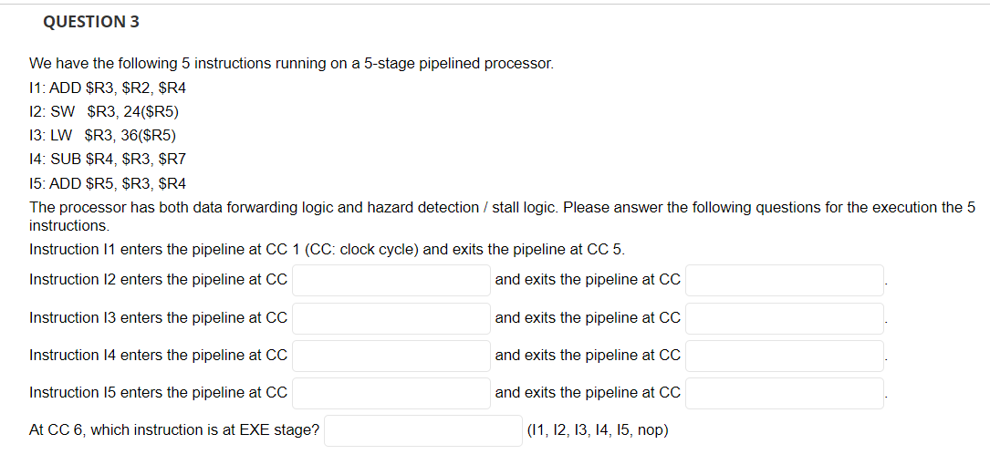 Solved QUESTION 3 We have the following 5 instructions | Chegg.com