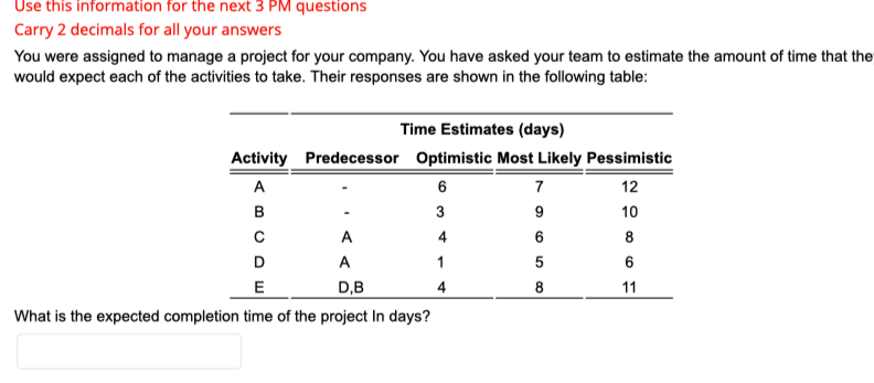 Solved Use this information for the next 3 PM questions | Chegg.com