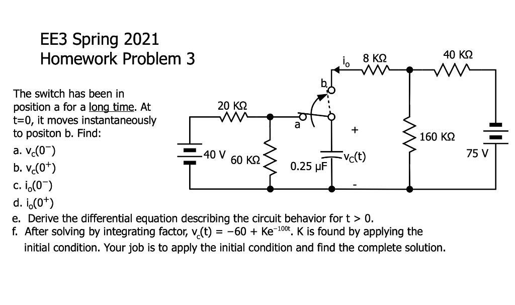 Solved EE3 Spring 2021 Homework Problem 3 8 ΚΩ 10 40 ΚΩ a = | Chegg.com