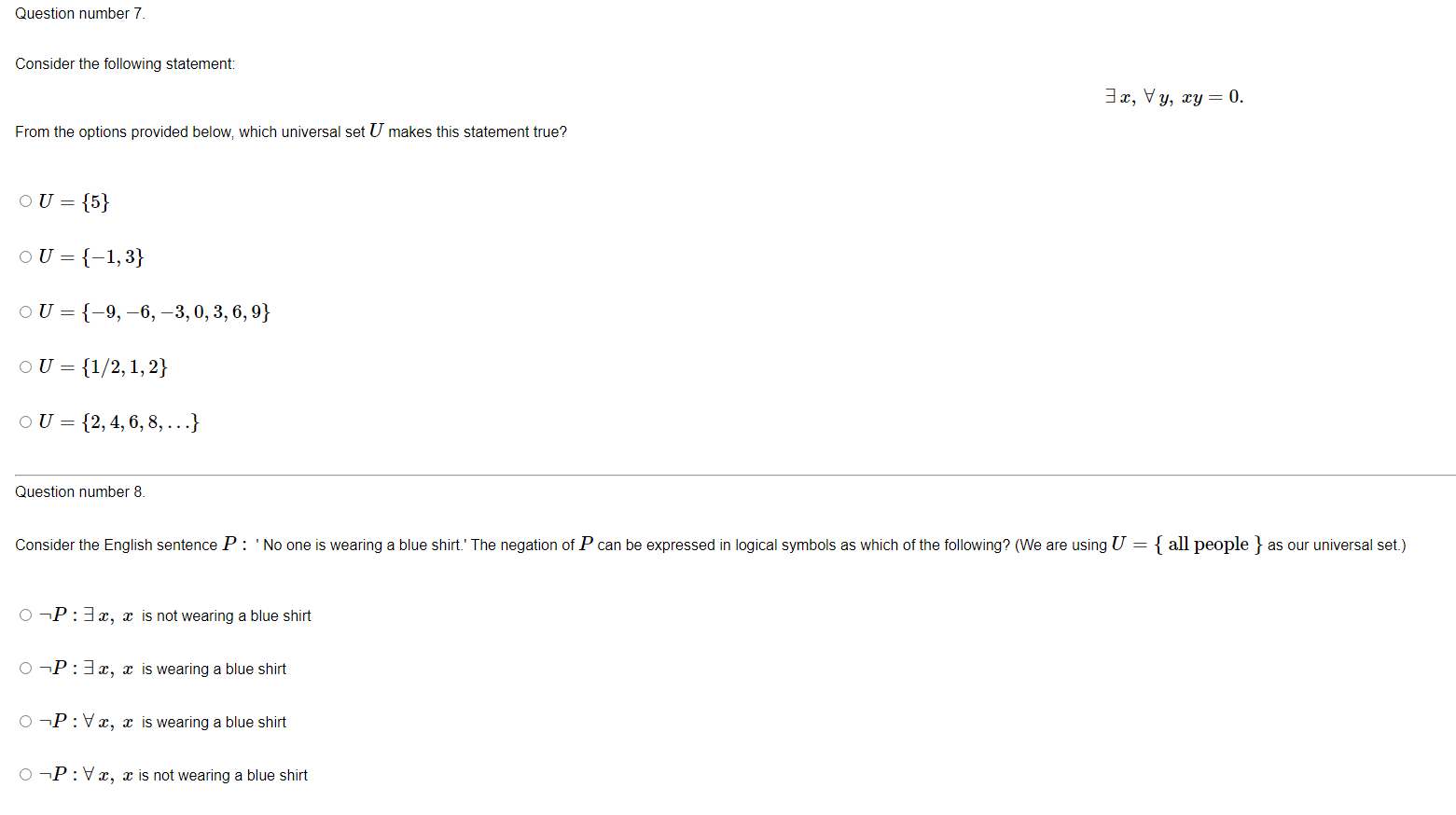 Solved Consider The Following Statement ∃x ∀y Xy 0 From