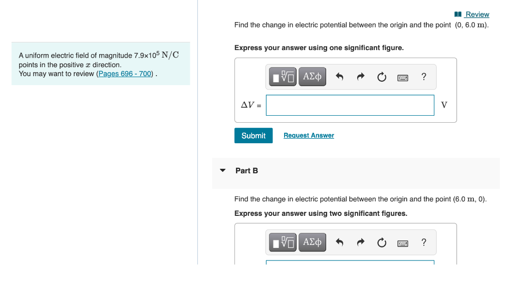 Solved Find the change in electric potential between the | Chegg.com