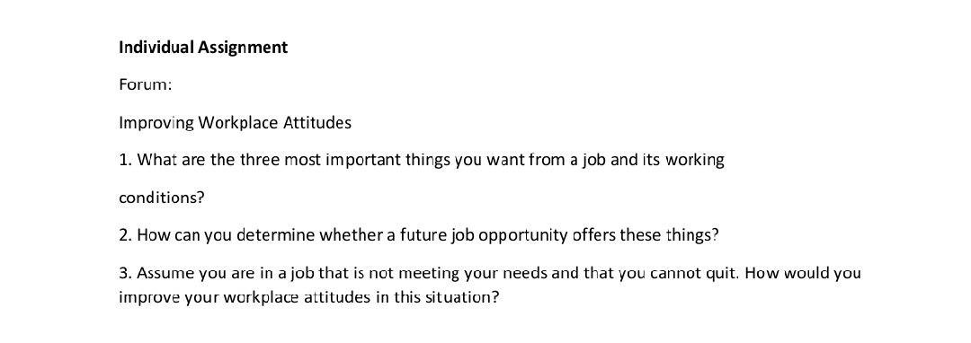 Solved Individual Assignment Forum: Improving Workplace | Chegg.com