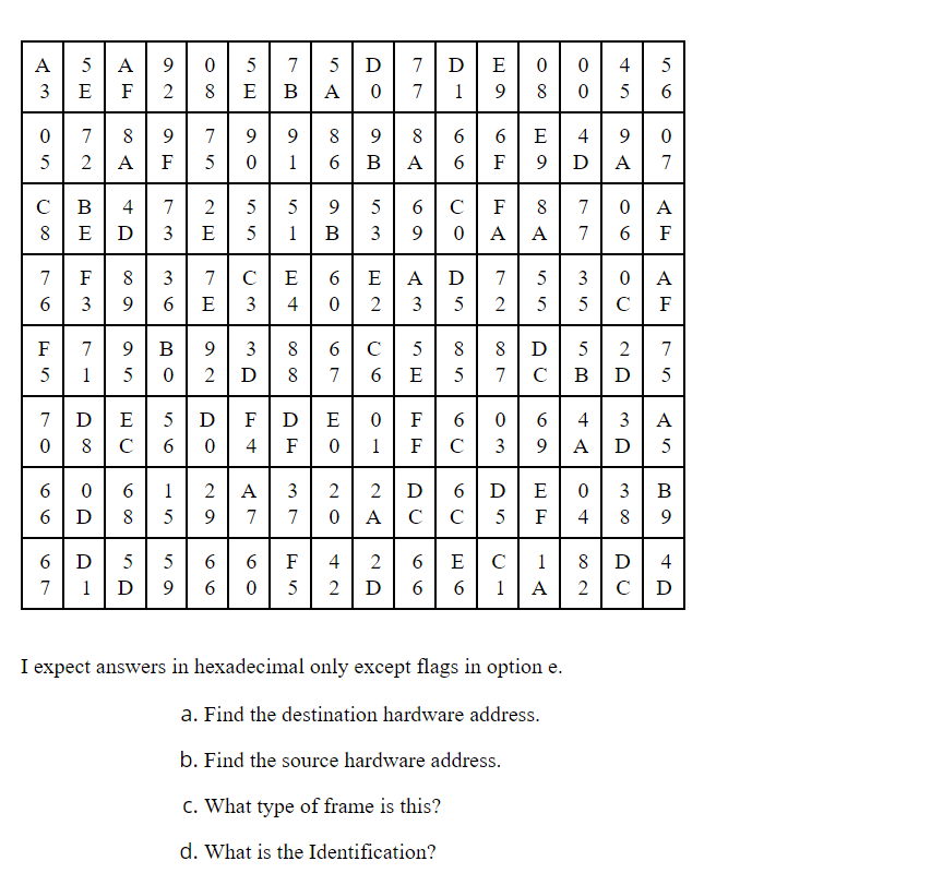 I expect answers in hexadecimal only except flags in | Chegg.com