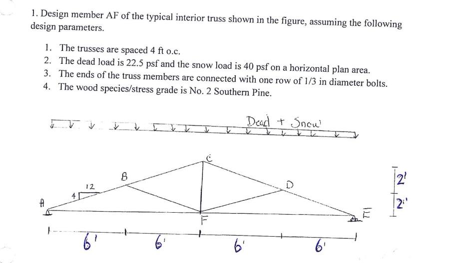 Solved 1. Design member AF of the typical interior truss | Chegg.com
