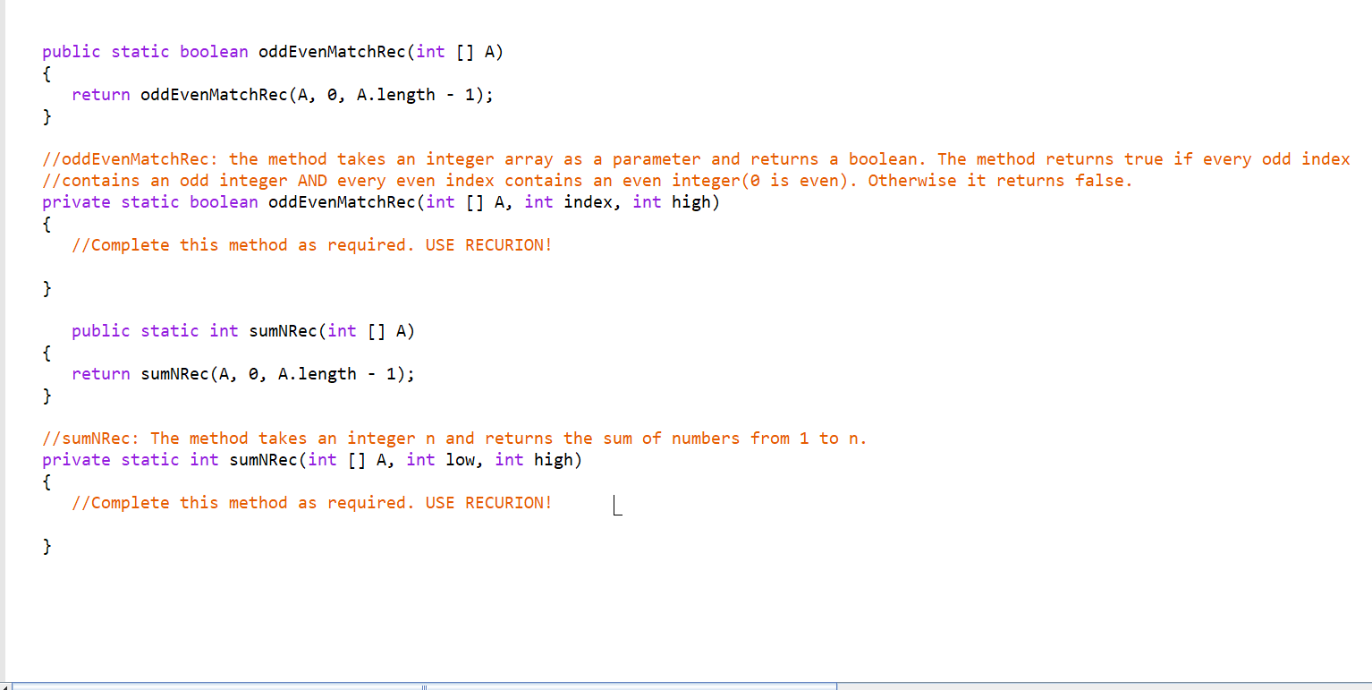 Solved public static boolean oddEvenMatchRec(int [] A) { | Chegg.com