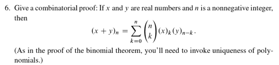Solved Give a combinatorial proof: If x ﻿and y ﻿are real | Chegg.com