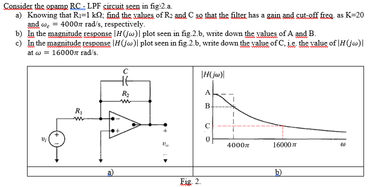 Solved Consider the opamp RC - LPF circuit seen in fig:2.a. | Chegg.com