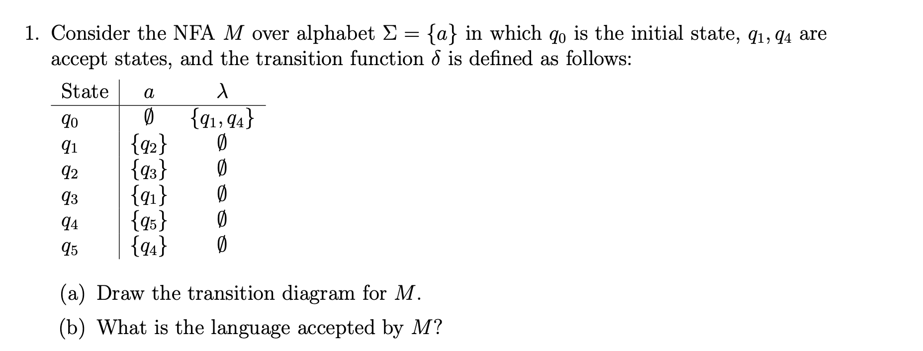 Solved a 1. Consider the NFA M over alphabet £ = {a} in | Chegg.com