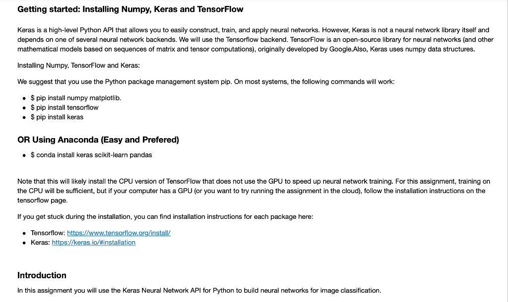 Solved Getting started: Installing Numpy, Keras and | Chegg.com