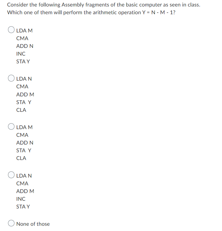 Solved Consider the following Assembly fragments of the | Chegg.com
