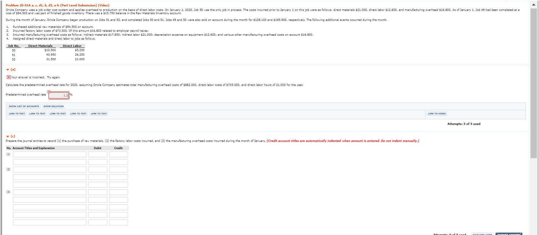 Solved Problem 20-01A a, c, di, b, d2, e-h (Part Level | Chegg.com