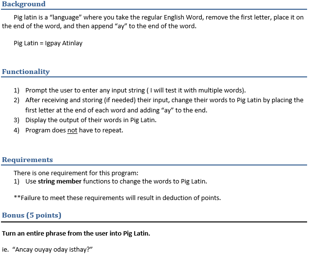Solved Background Pig latin is a "language" where you take | Chegg.com