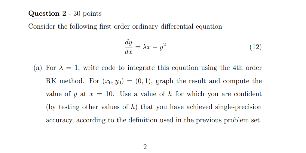 Solved Consider The Following First Order Ordinary
