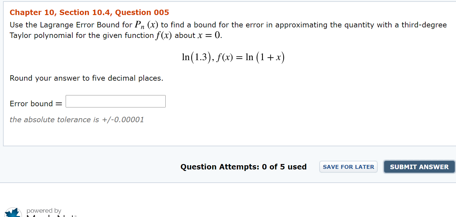 Solved Use The Lagrange Error Bound For Pn X To Find A