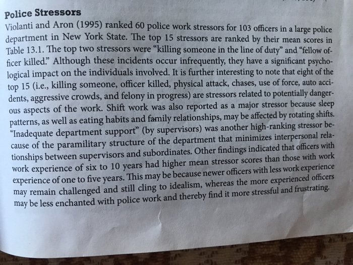 Solved Police Stressors Violanti and Aron (1995) ranked 60 | Chegg.com