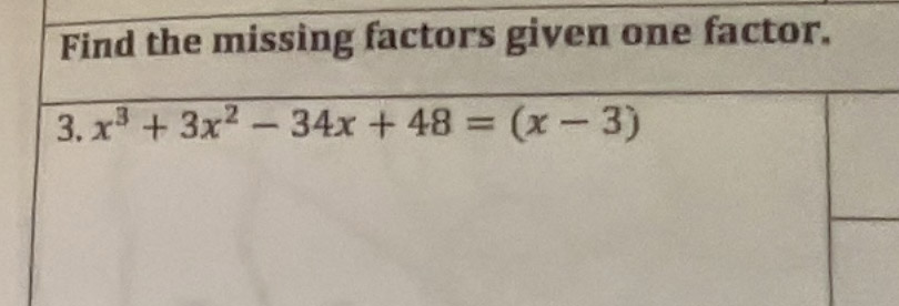 Solved Find the missing factors given one factor. 3. | Chegg.com
