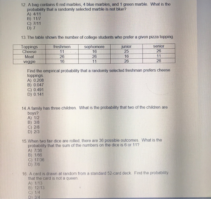 Solved 12. A bag contains 6 red marbles, 4 blue marbles, and | Chegg.com