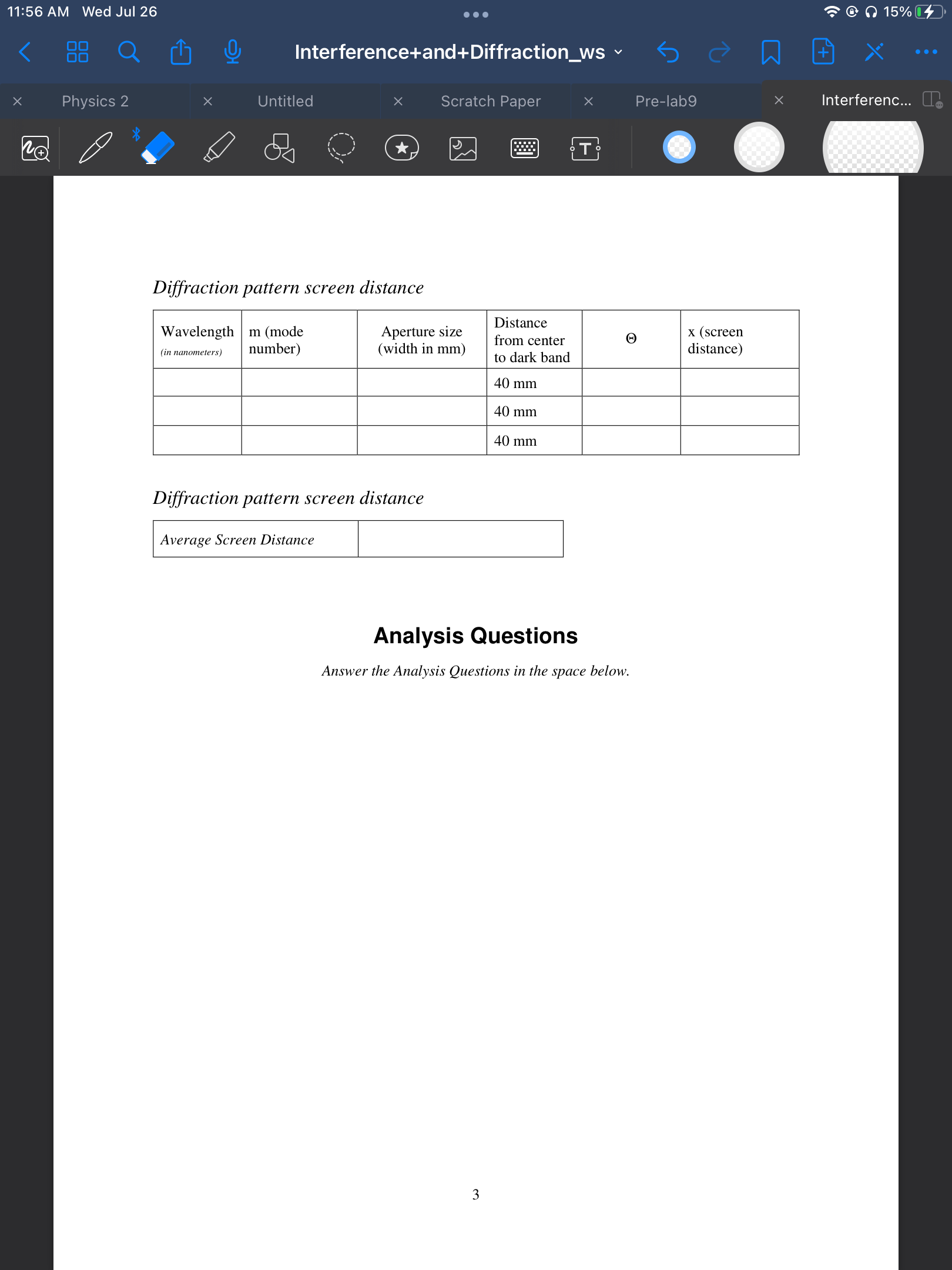 Diffraction pattern screen distance Diffraction | Chegg.com