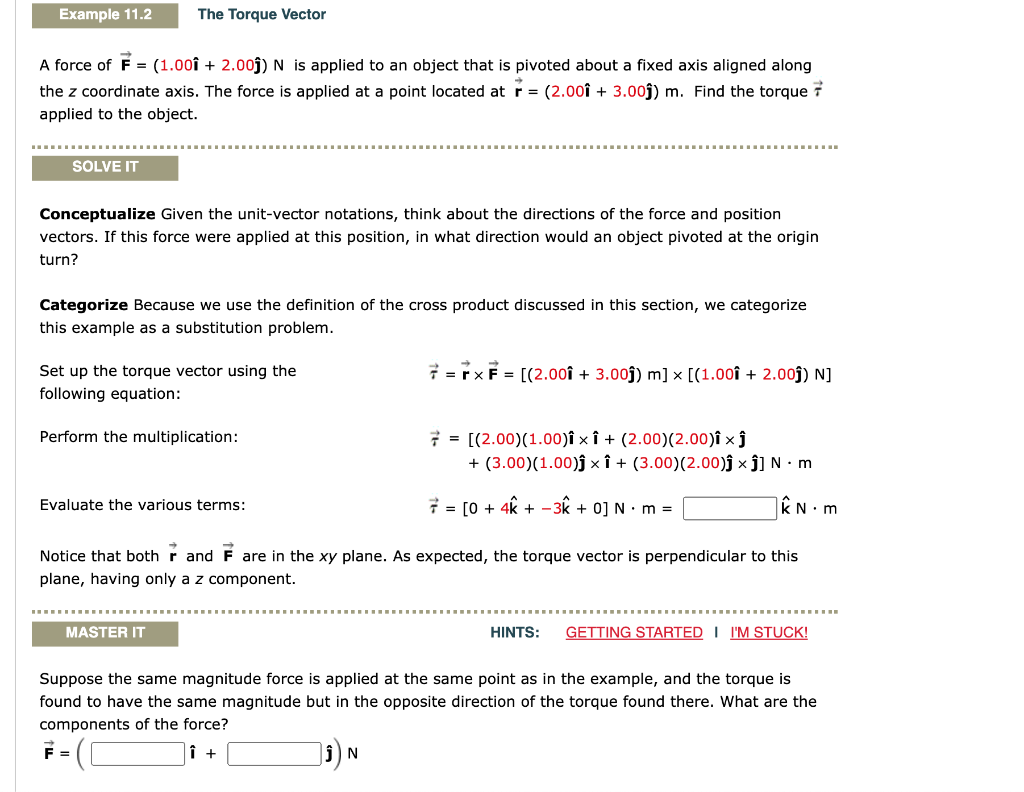 Solved Example 11.2 The Torque Vector A force of F = (1.00î | Chegg.com