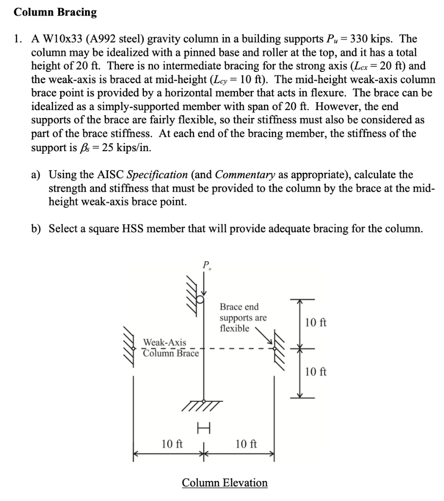 Solved Column Bracing 1. A W10x33 (A992 steel) gravity | Chegg.com