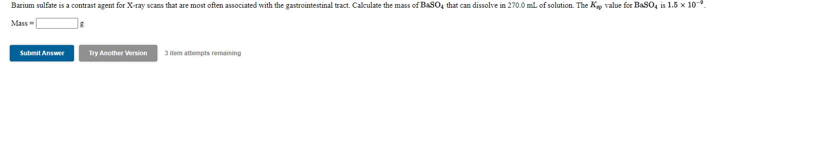 Solved Barium sulfate is a contrast agent for X-ray scans | Chegg.com