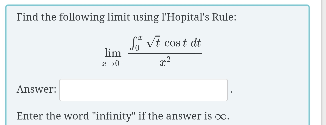 Solved Find the following limit using l'Hopital's Rule: So | Chegg.com