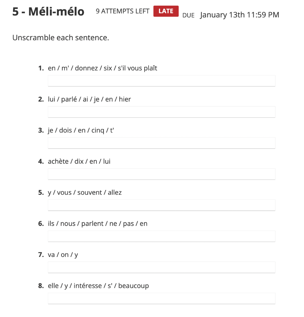Solved 5 - Méli-mélo 9 ATTEMPTS LEFT LATE DUE January 13th | Chegg.com