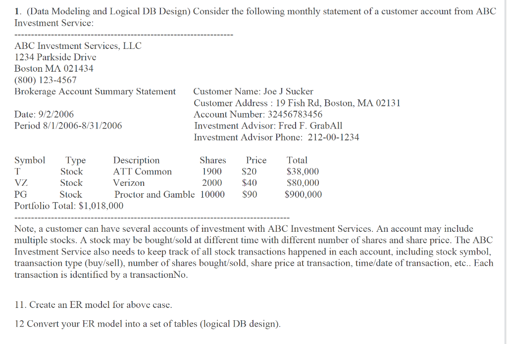 Solved 1 Data Modeling And Logical Db Design Consider The 